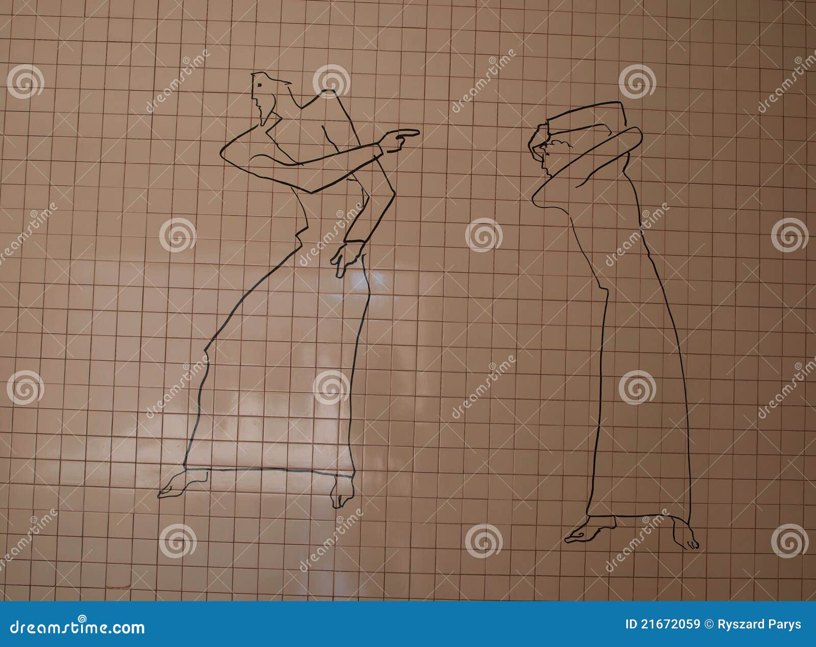 Accusation - Drawing on a Wall Covered with Tiles Stock Image - Image ...