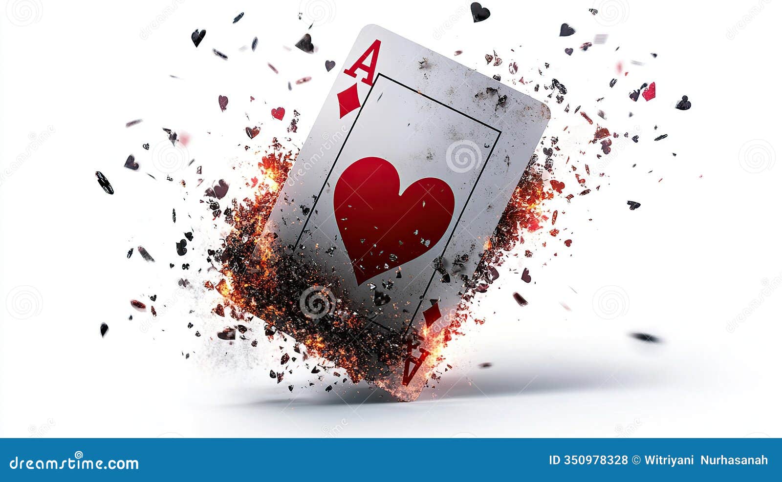 Ace of Diamonds Playing Card Exploding into Fiery Particles Against a ...