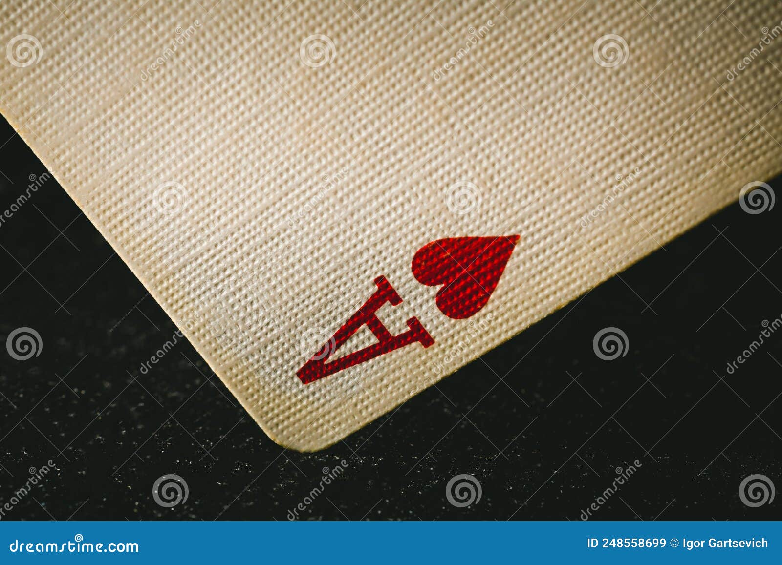 Ace of Hearts Close-up on a Black Background. Playing Card Texture ...