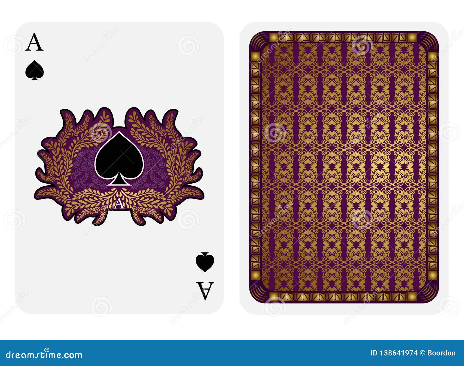 Ace Of Spades Face With Spades With Lotos Floral Pattern And Back Side ...