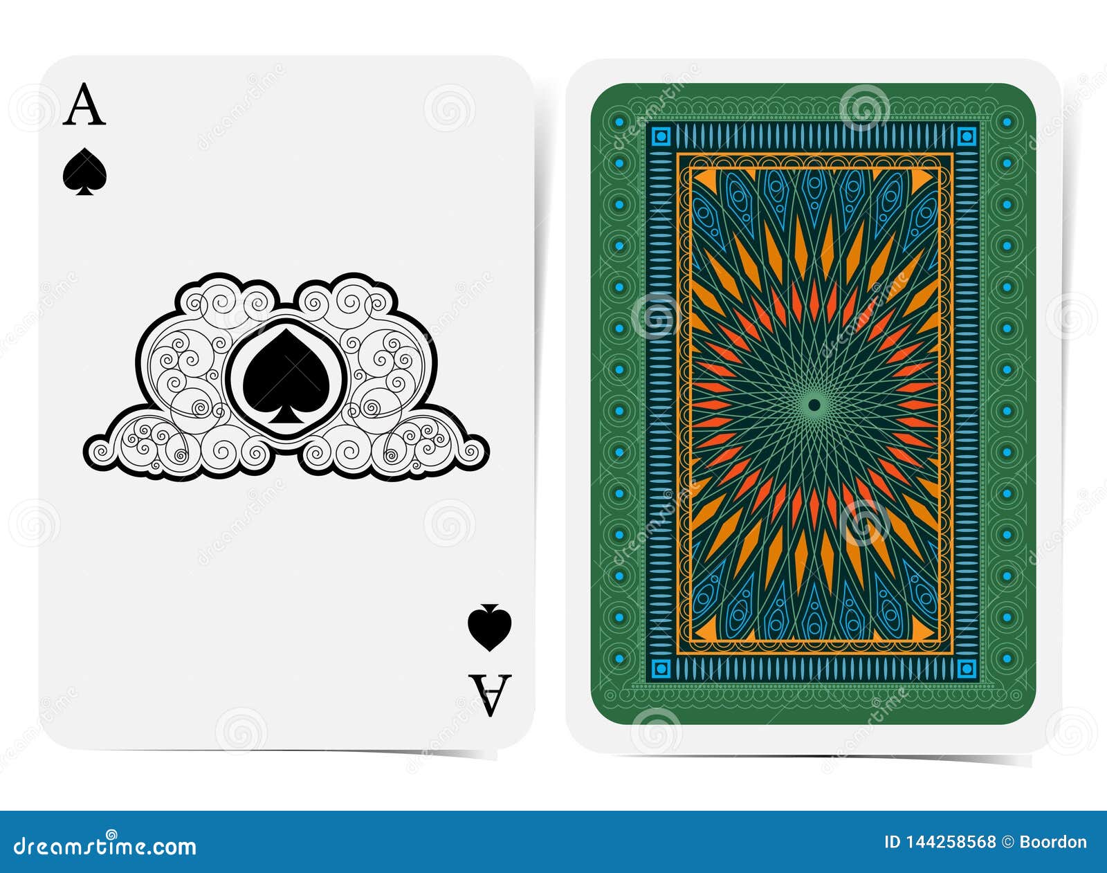 Ace Of Spades Face With Spades With Lotos Floral Pattern And Back Side ...