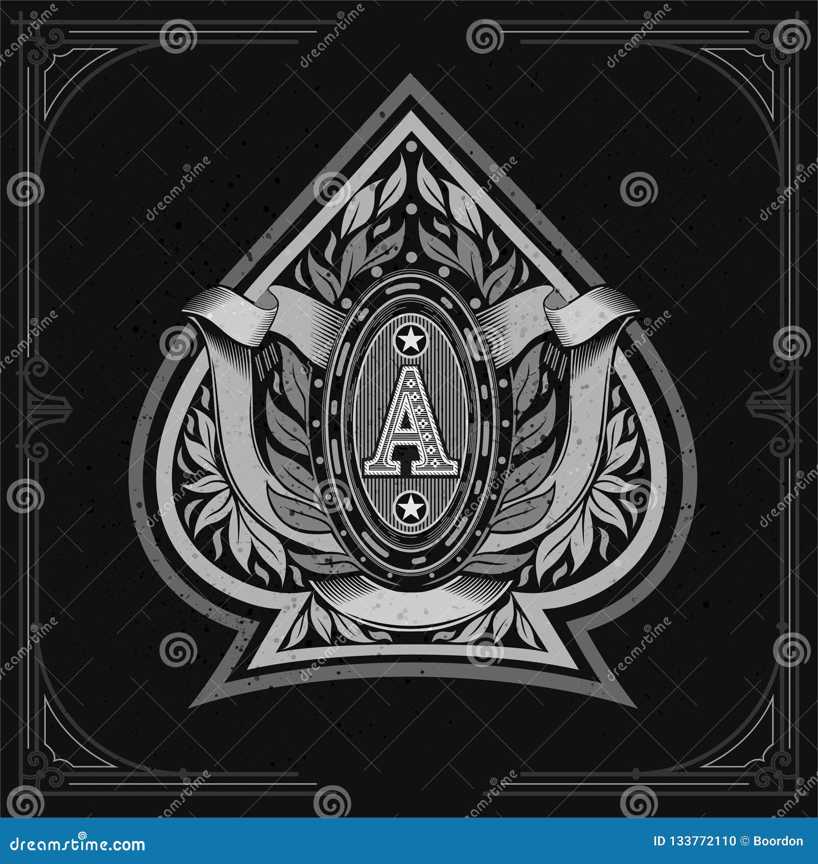 Ace of Spades Form with Oval Frame between Laurel Wreth and Ribbon ...