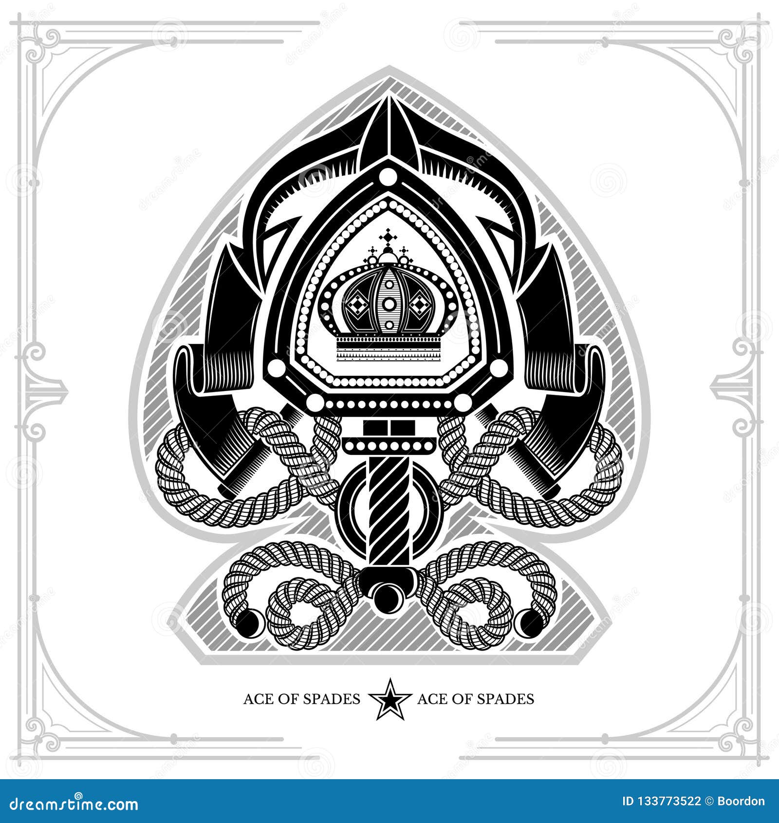 Ace of Spades Form with Shield with Sword between Cord and Ribbon ...