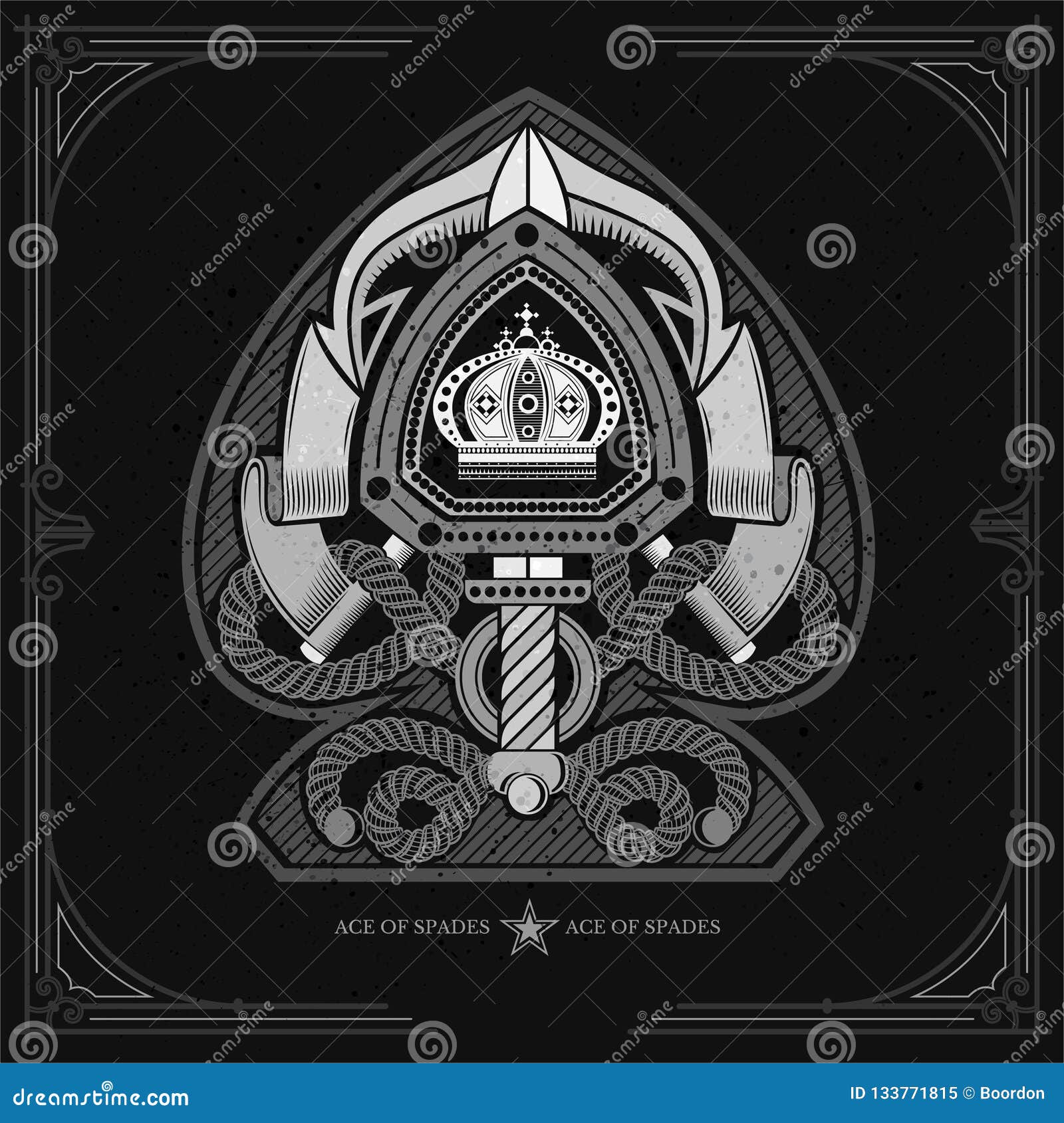 Ace of Spades Form with Shield with Sword between Cord and Ribbon ...