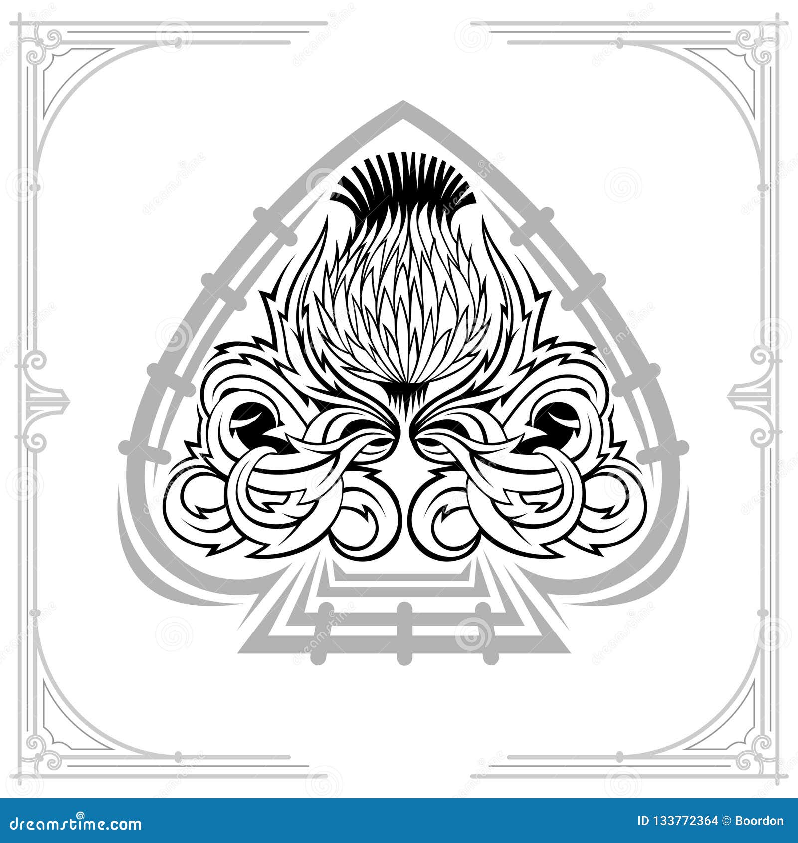 Ace of Spades Form and Thistle Floral Pattern. Design Element Black ...
