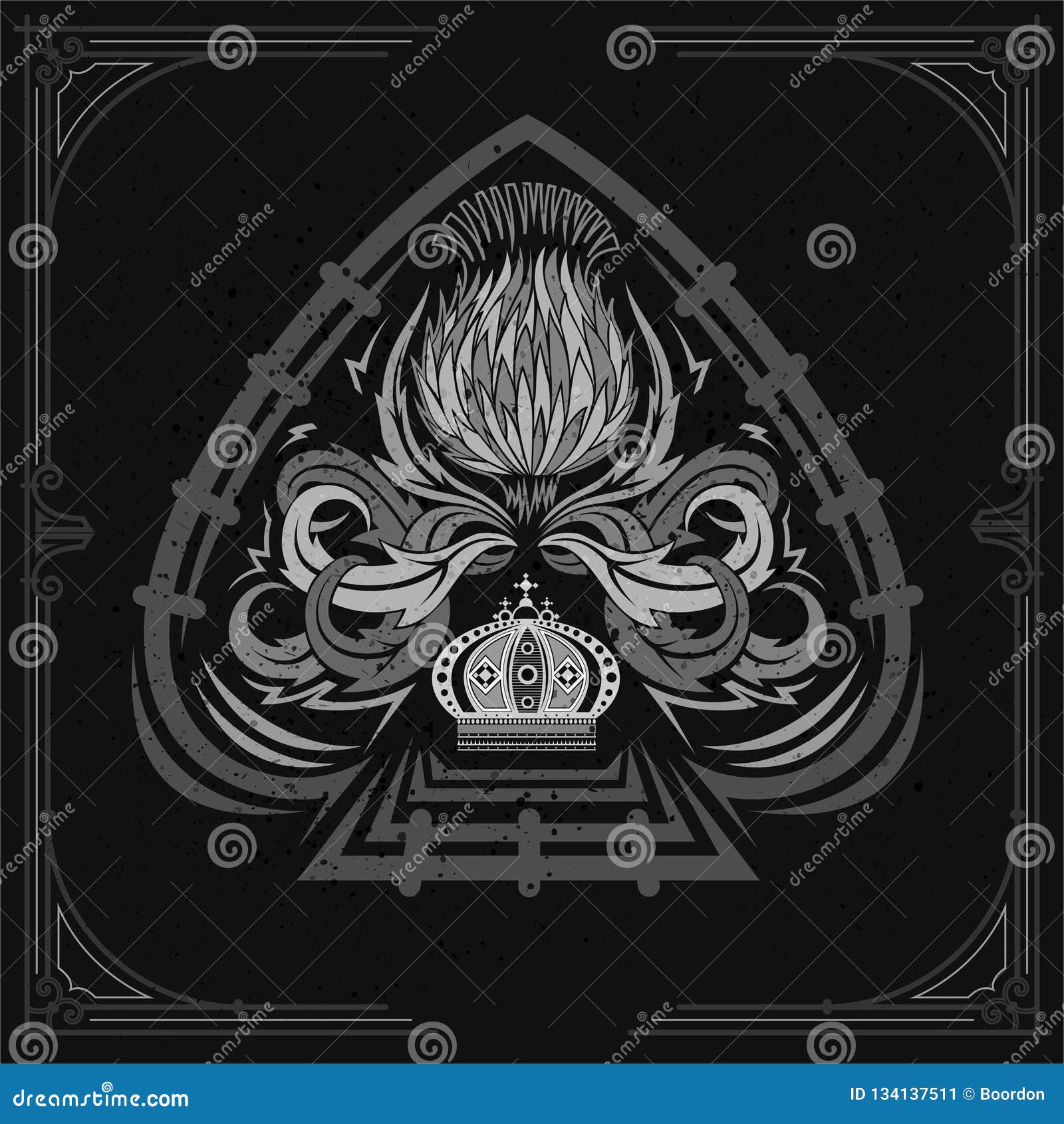 Ace of Spades Form and Thistle Floral Pattern. Design Element White ...