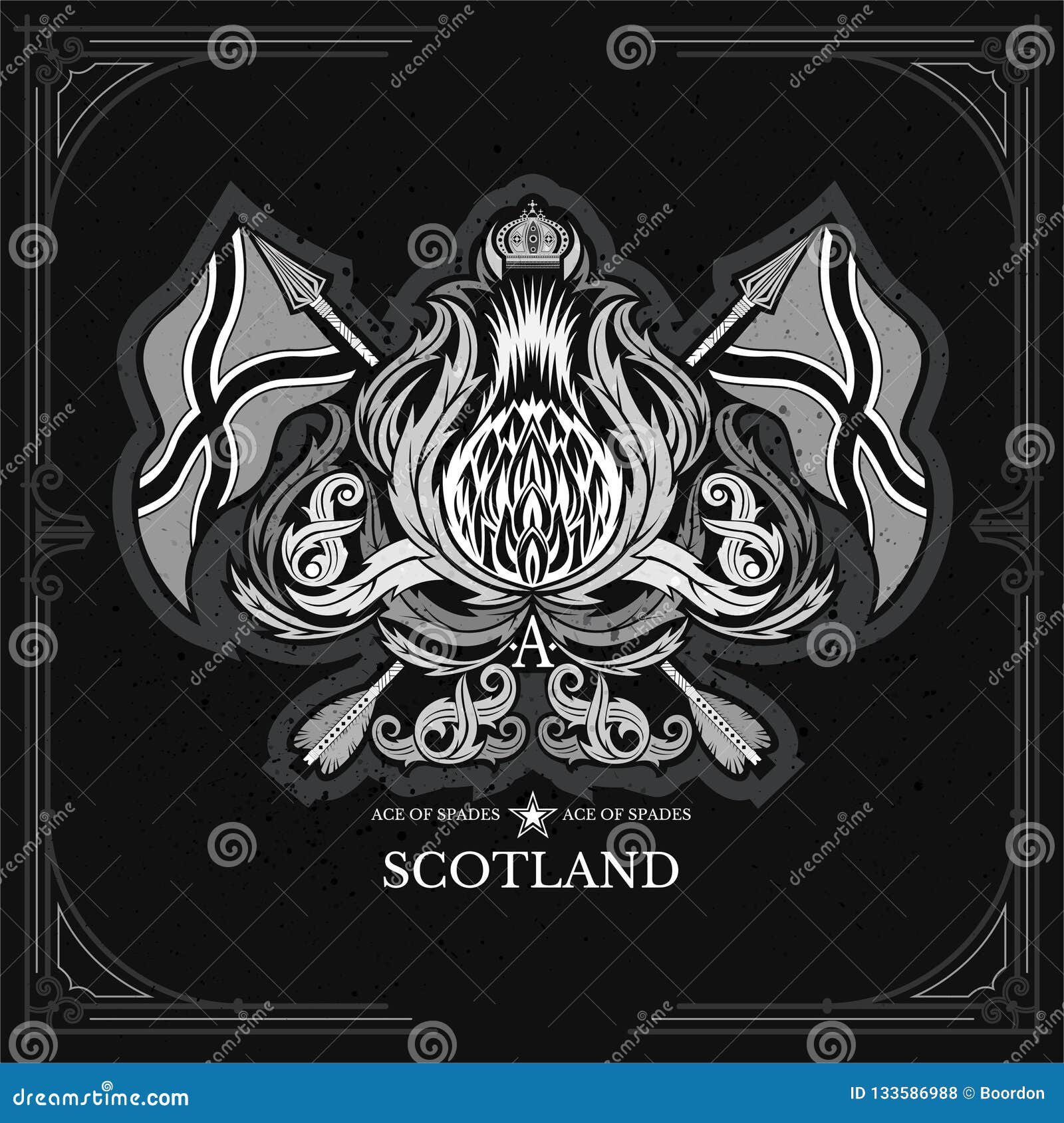 Ace of Spades from Thistle Floral Pattern and Cross Arrow and Flags ...
