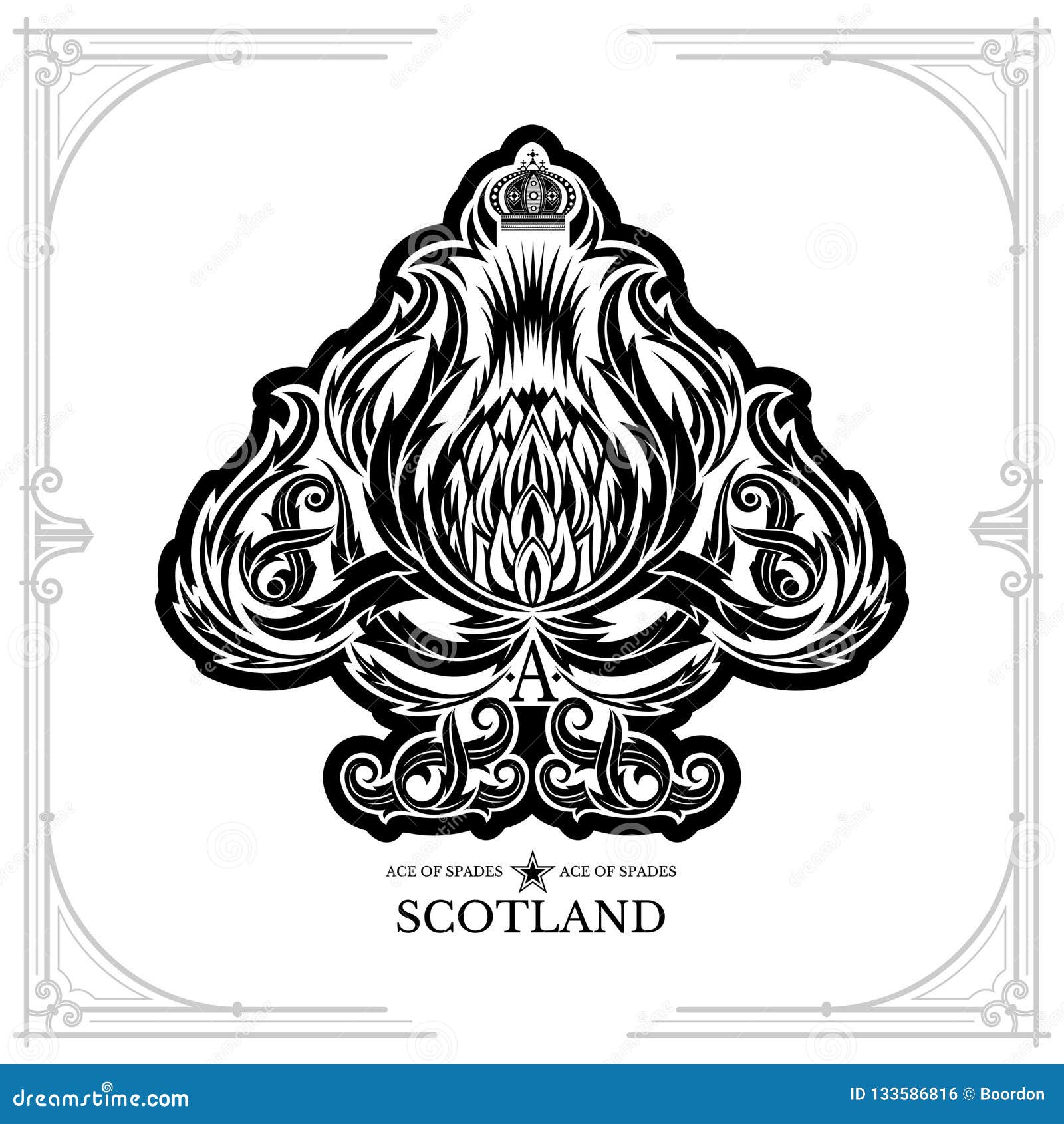 Ace of Spades from Thistle Floral Pattern and Crown Inside. Design ...