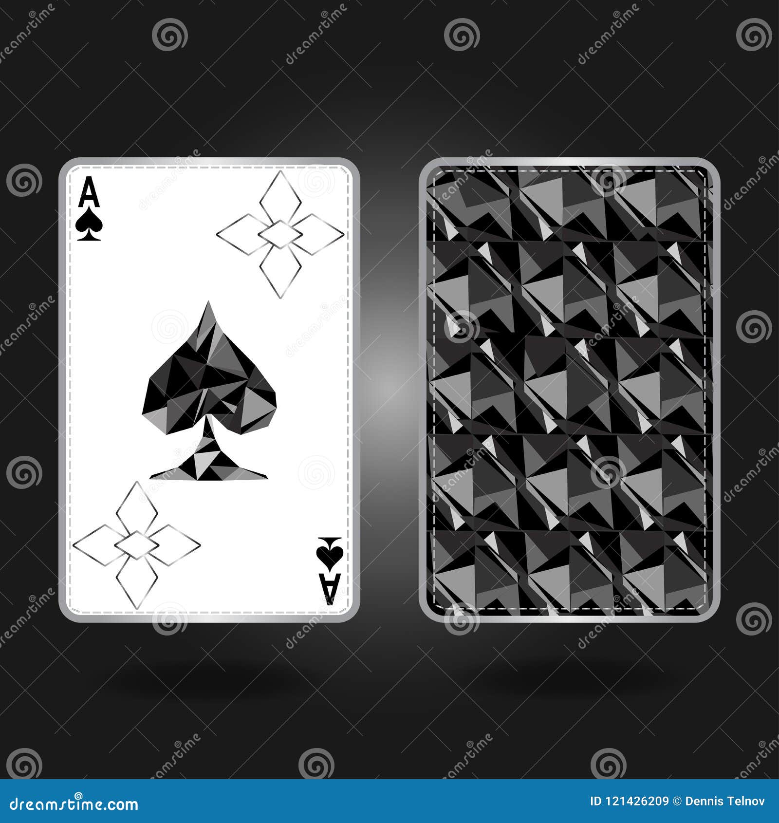 Ace with Specific Ornament and Silver Outline,back Front.vector ...