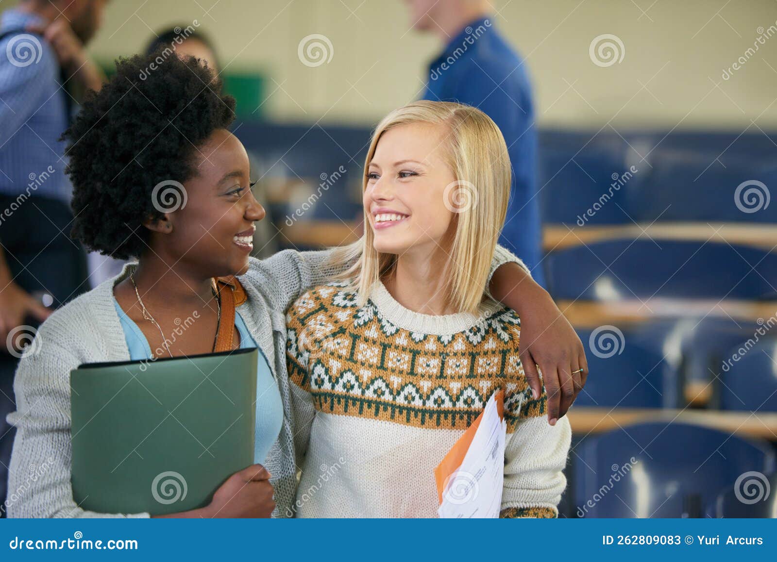 We Aced that Test. Two University Students Talking Together in a ...