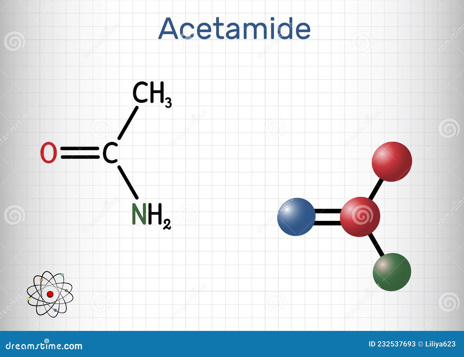 Acetamide Molecule, Isolated Molecular Model. 3D Rendering Stock Photo ...