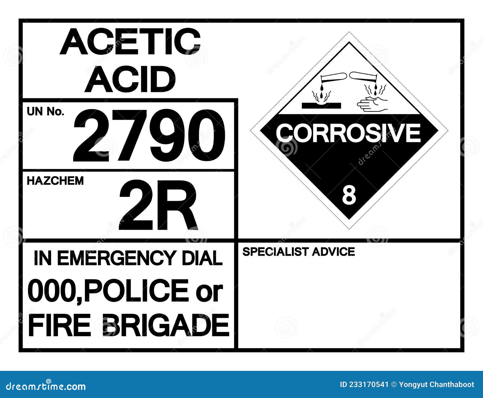 Acetic Acid UN2790 Symbol Sign, Vector Illustration, Isolate on White ...