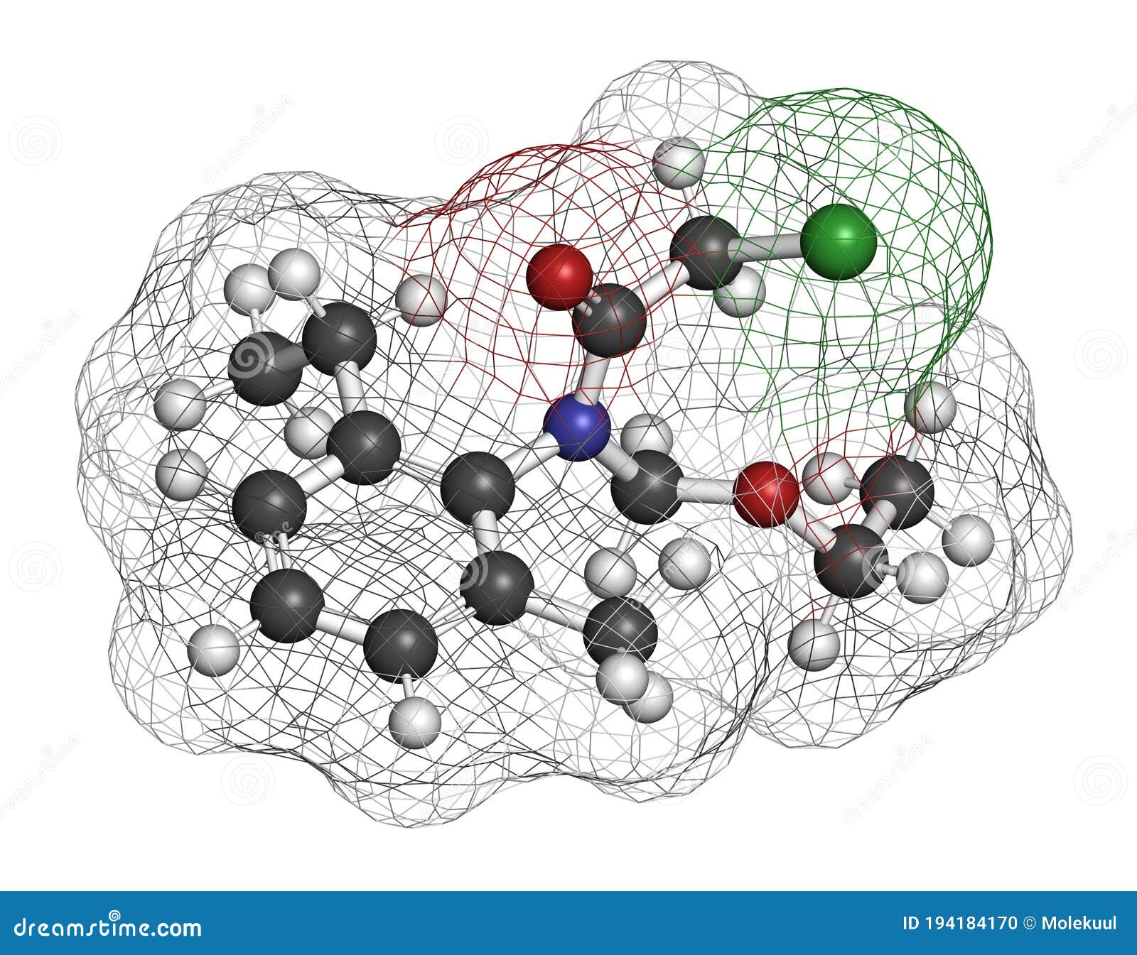 Acetochlor Herbicide Molecule. 3D Rendering. Atoms are Represented As ...