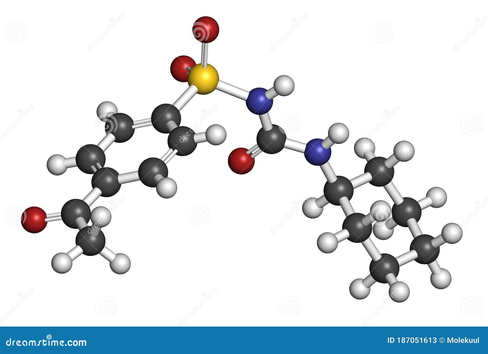 Acetohexamide Diabetes Drug Molecule. 3D Rendering. Atoms are ...