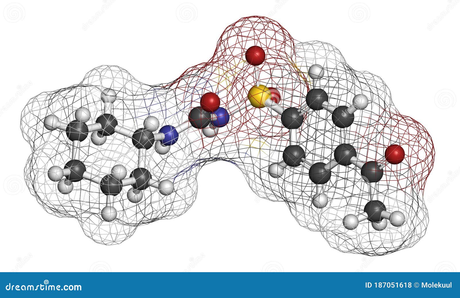 Acetohexamide Diabetes Drug Molecule. 3D Rendering. Atoms are ...