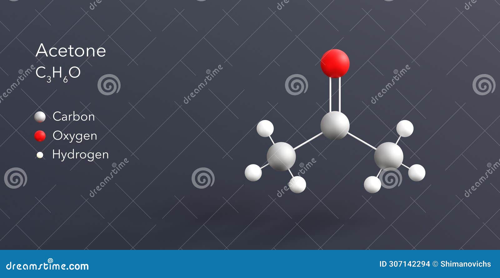 Acetone Molecule 3d Rendering Flat Molecular Structure With Chemical