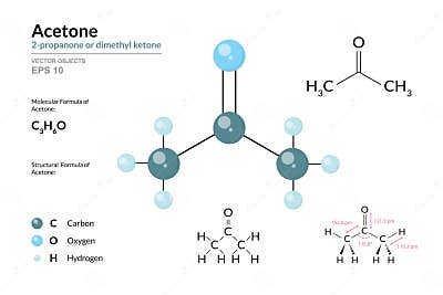 Acetone. Structural Chemical Formula and 3d Model of Molecule. C3H6O ...