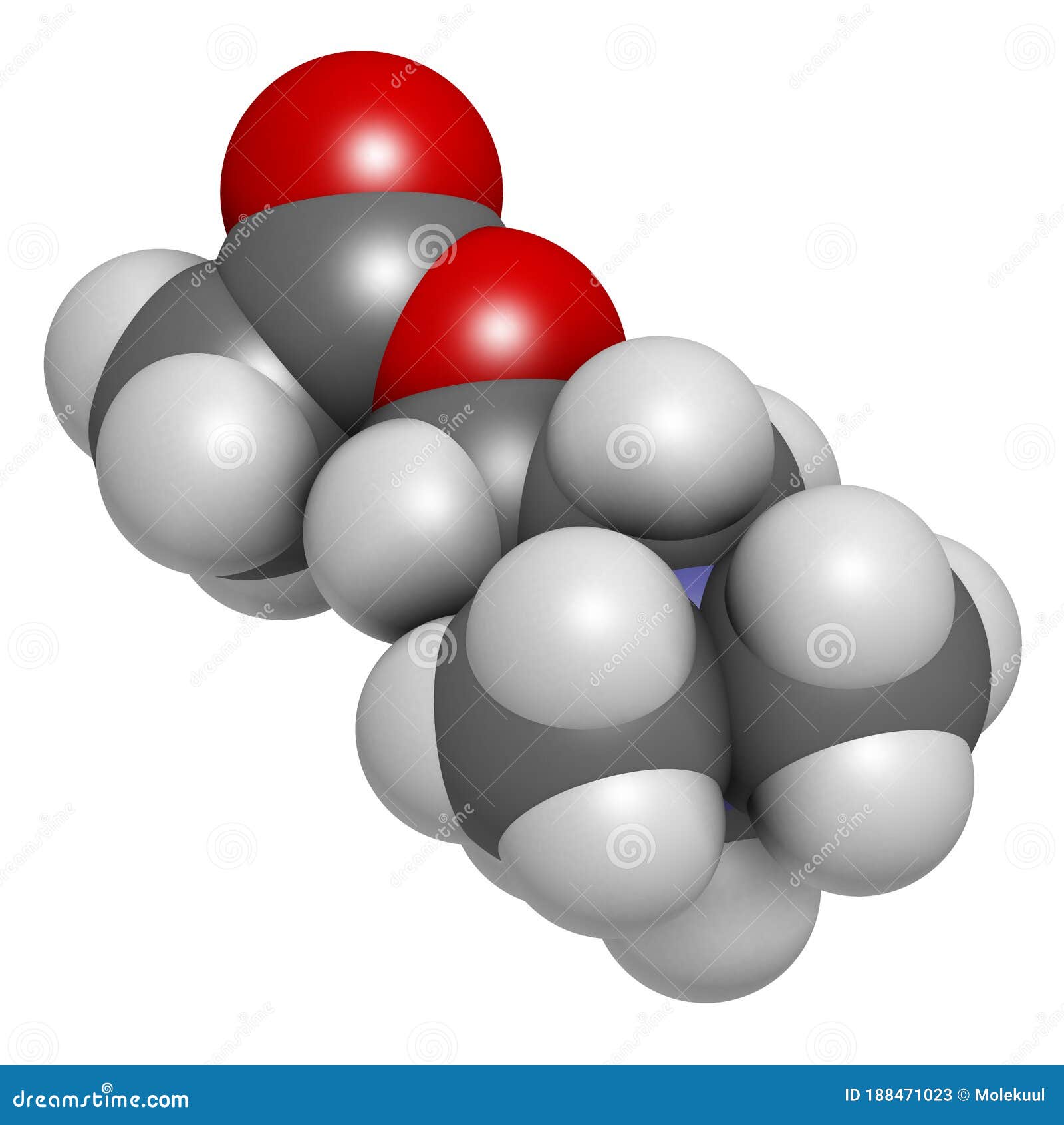 acetylchloline (ach) neurotransmitter molecule. atoms are represented ...