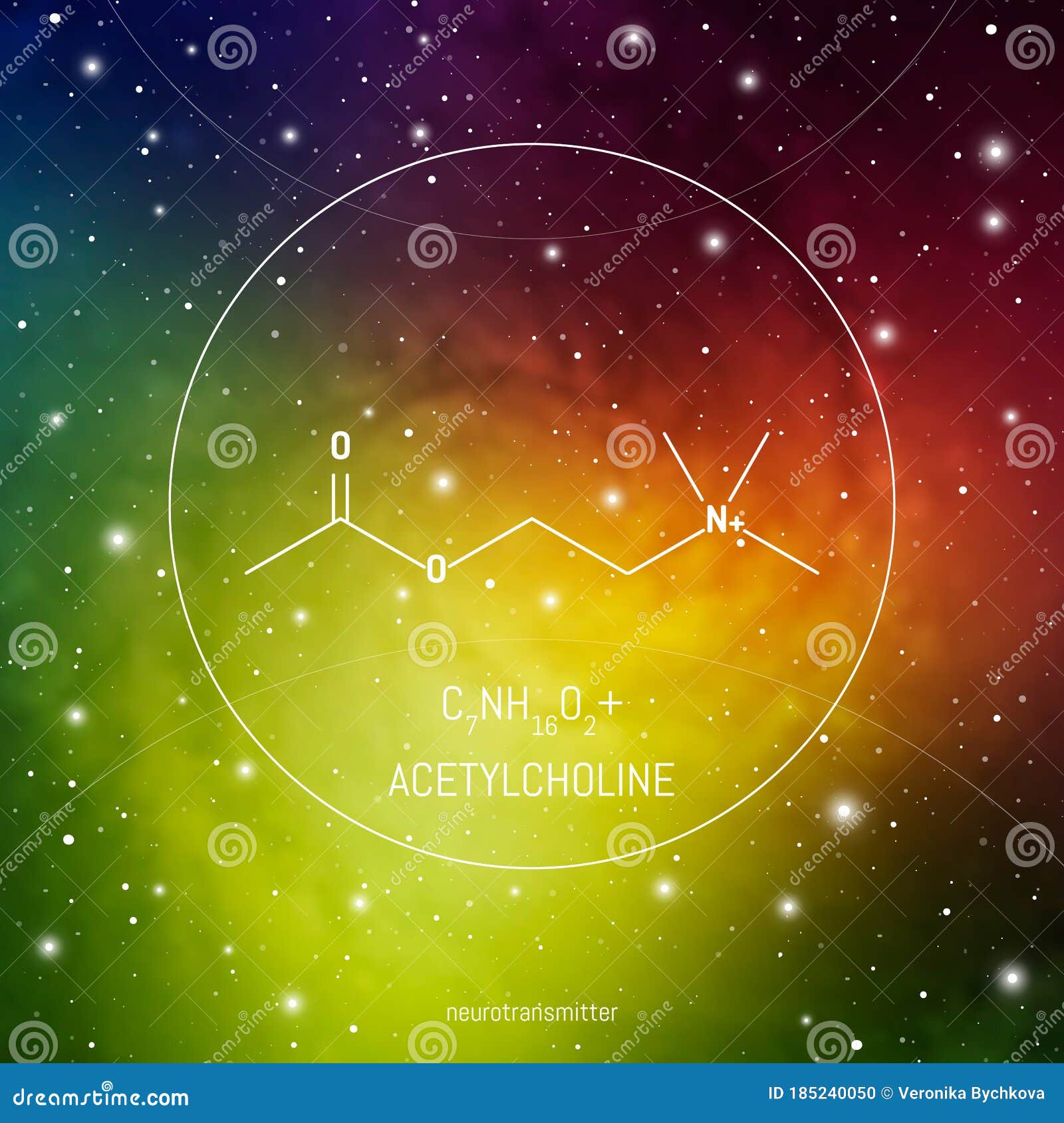 Acetylcholine Neuro Transmitter Molecule And Formula In Front Of Cosmis ...