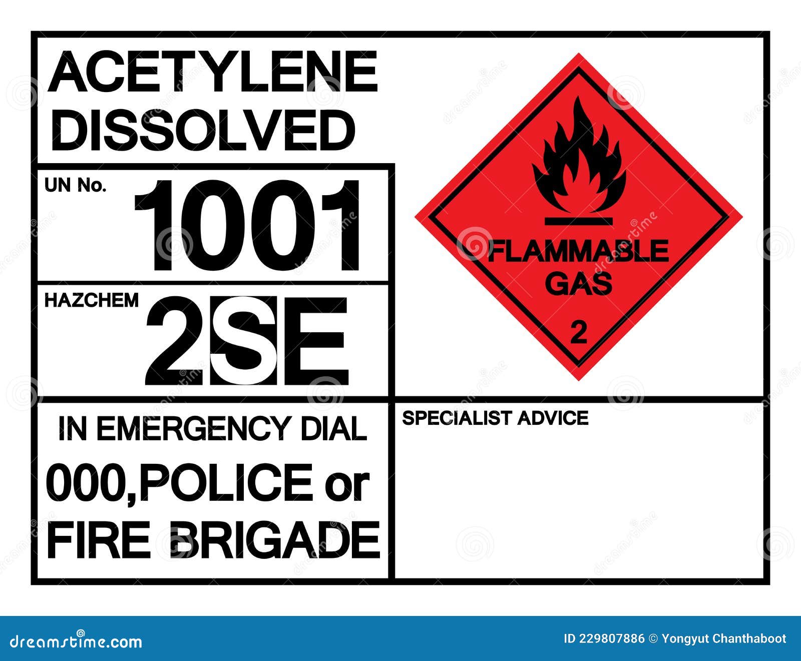 Acetylene Dissolved UN 1001 Symbol Sign, Vector Illustration, Isolate ...