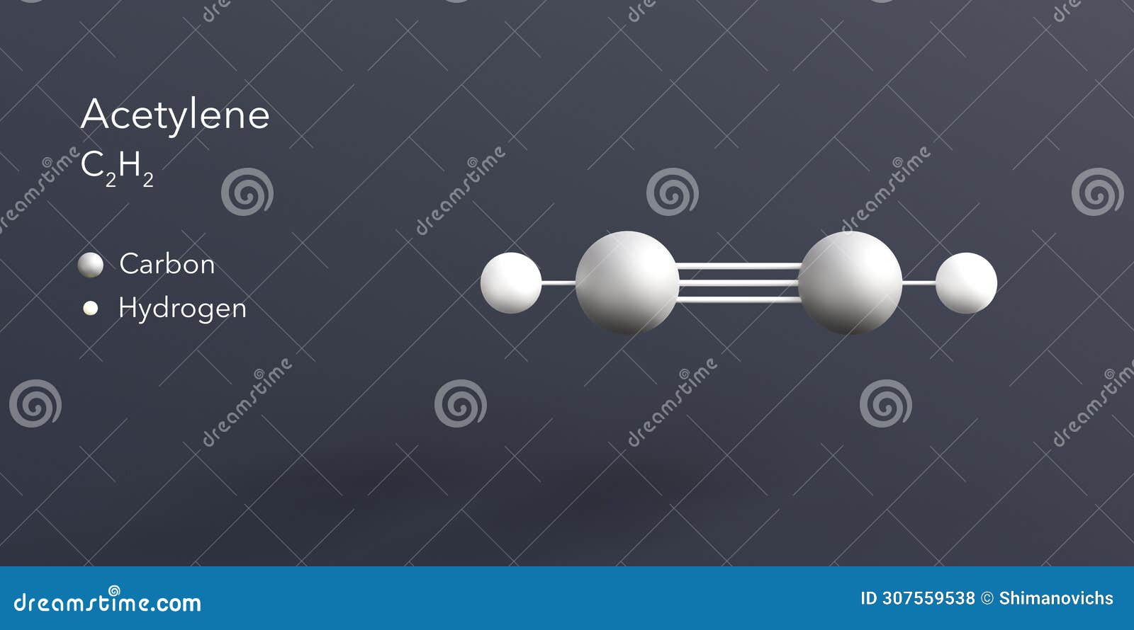 Acetylene Molecule 3d Rendering Flat Molecular Structure With Chemical