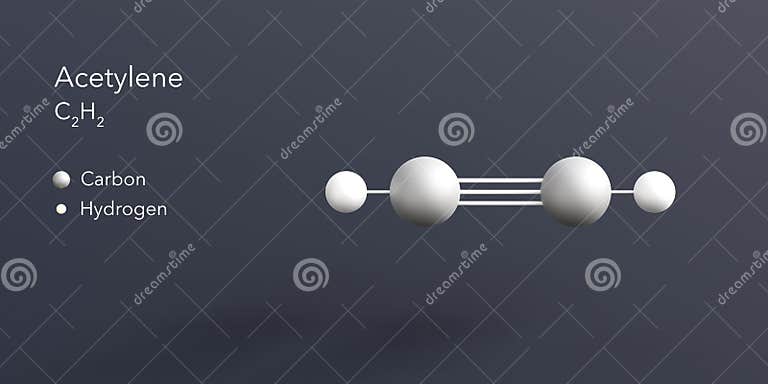 Acetylene Molecule 3d Rendering, Flat Molecular Structure with Chemical ...