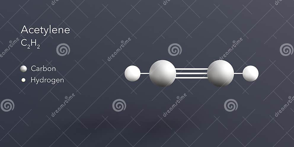 Acetylene Molecule 3d Rendering, Flat Molecular Structure with Chemical ...