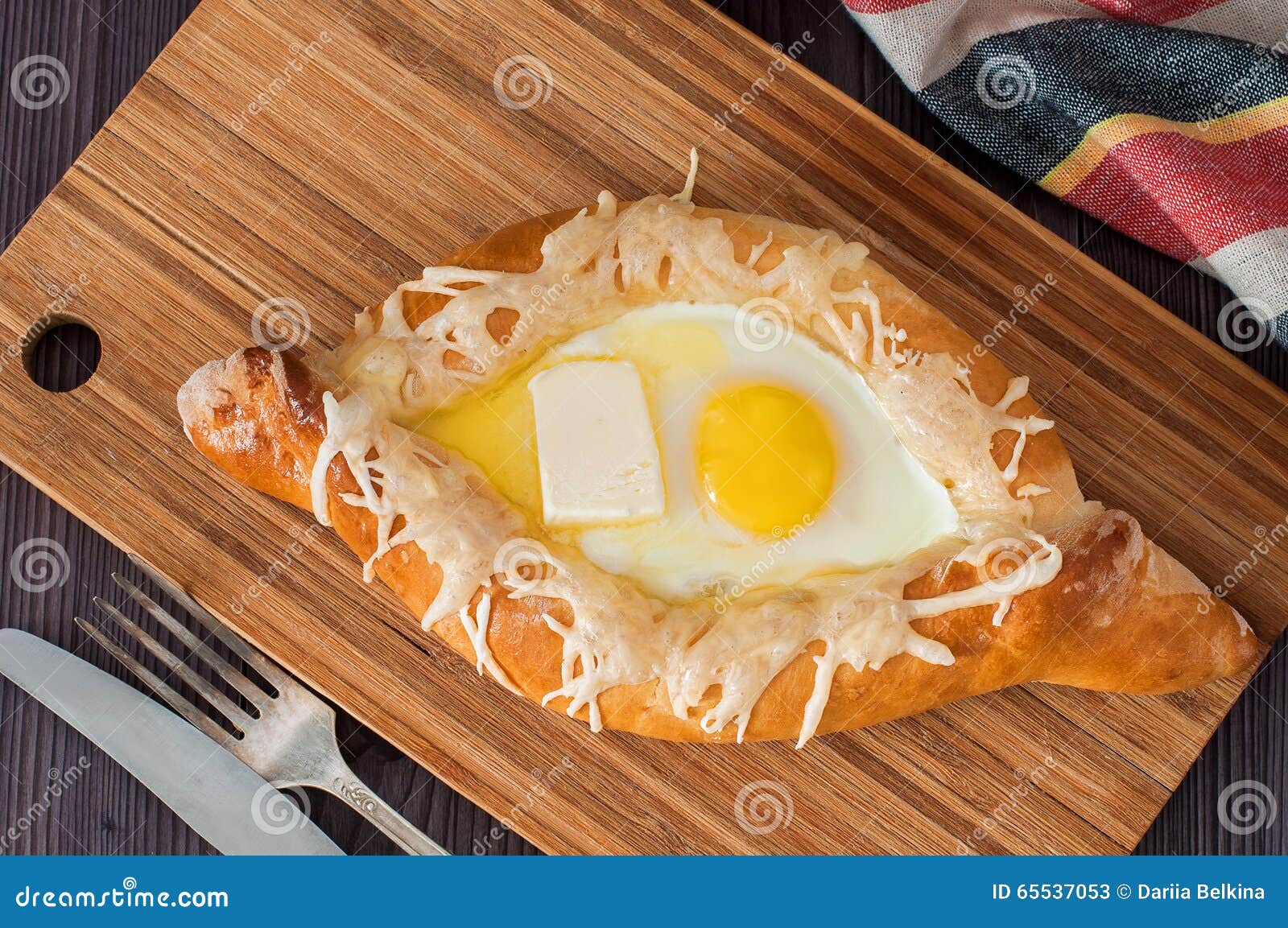 Acharuli Khachapuri. Georgian Bread Cheese and Egg Stock Image - Image ...