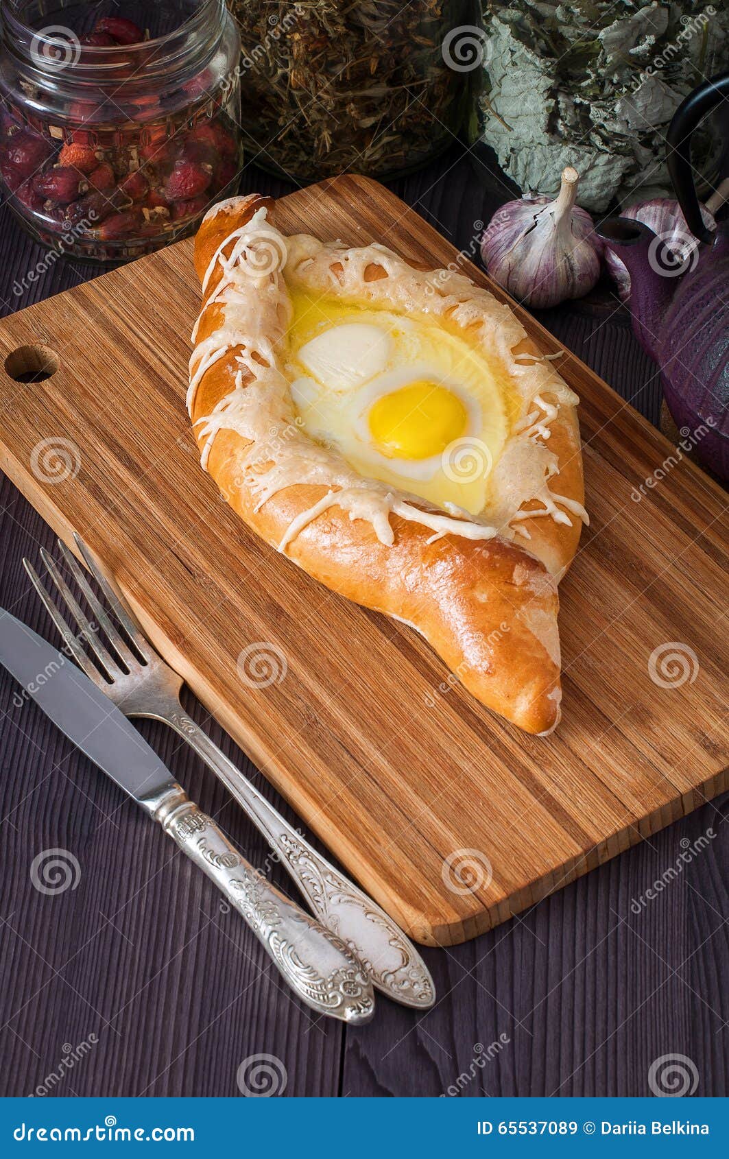 Acharuli Khachapuri. Georgian Bread Cheese and Egg Stock Image - Image ...