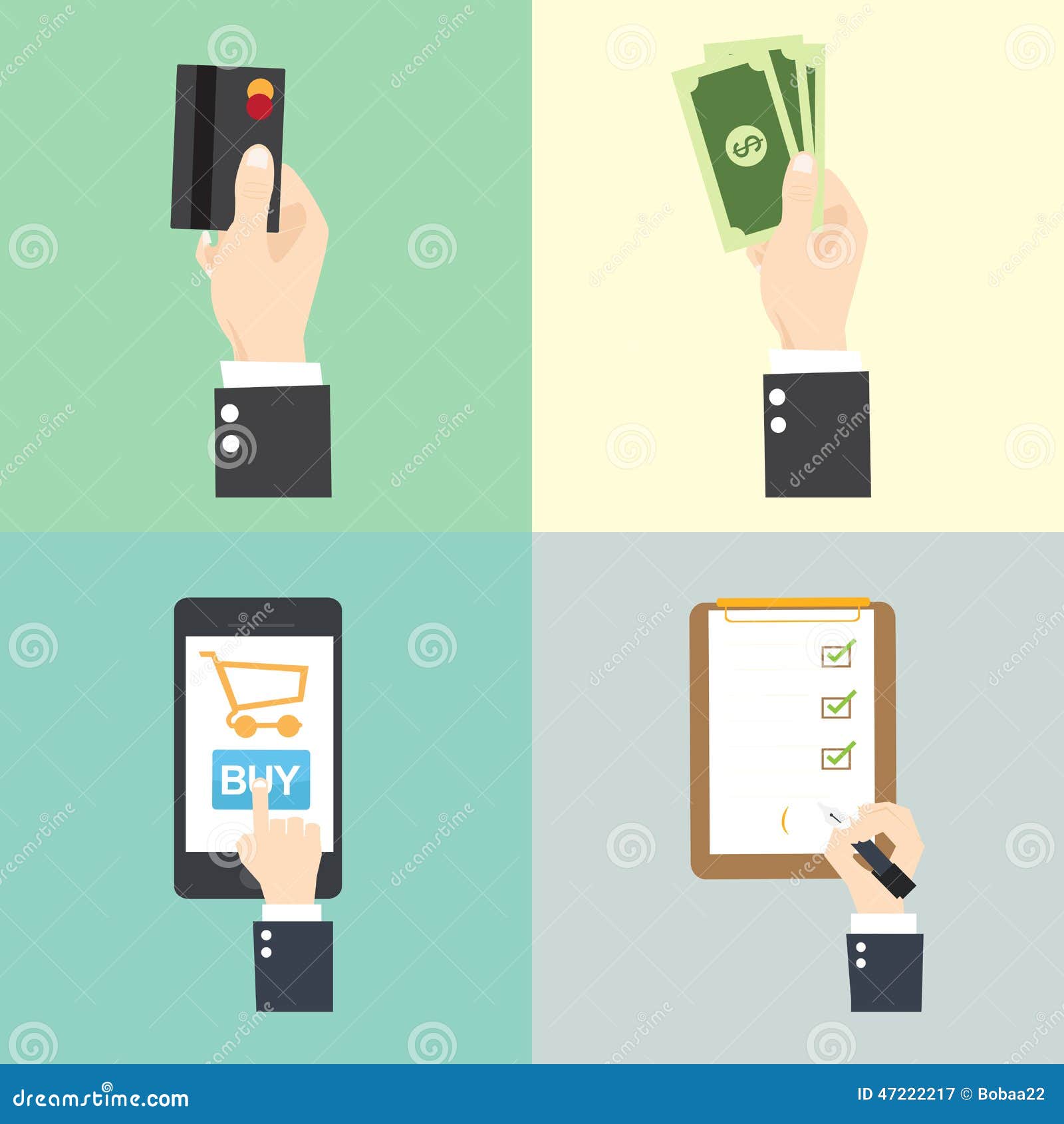 Achetant Le Concept - Ensemble D'achat De Clients De Mains Illustration ...