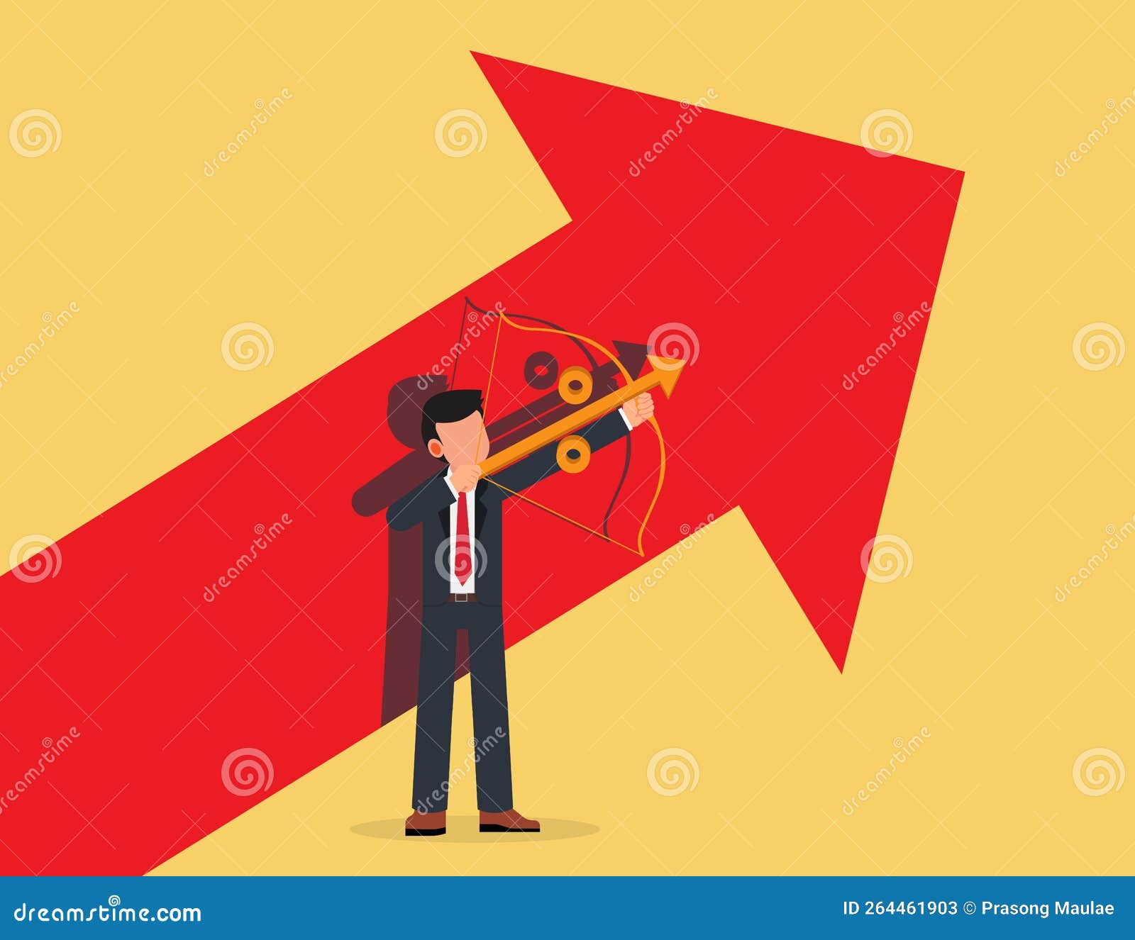 Achieve Business Goals. Businessman Pulling Bow and Arrow Aiming at ...