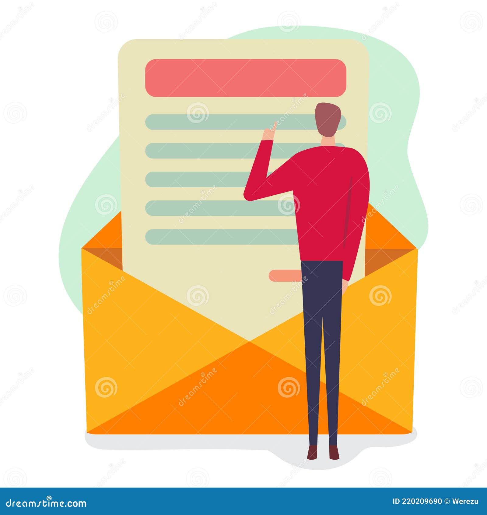 Young Man Writing Email Concept Vector Illustration in Flat Style Stock ...