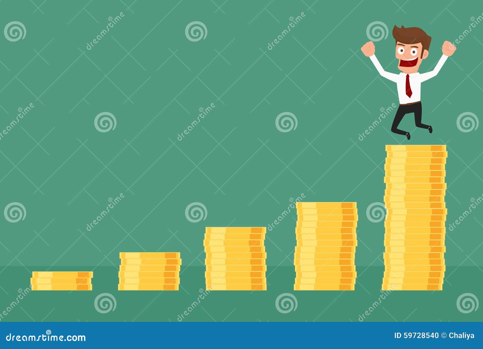 Achievement Business Man is Happy on Money Stack Graph. Stock Vector ...