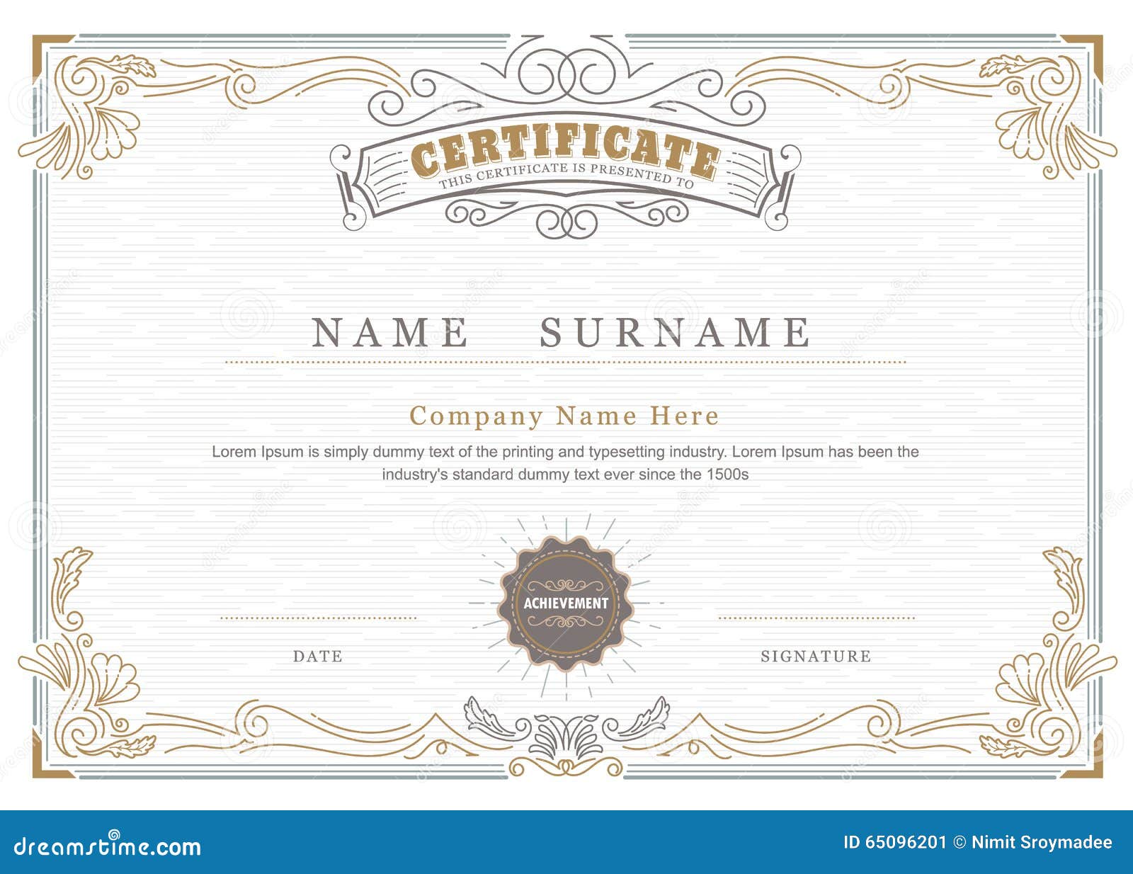 Achievement Certificate Elegant Flourishes Frame Vintage Stock Vector ...