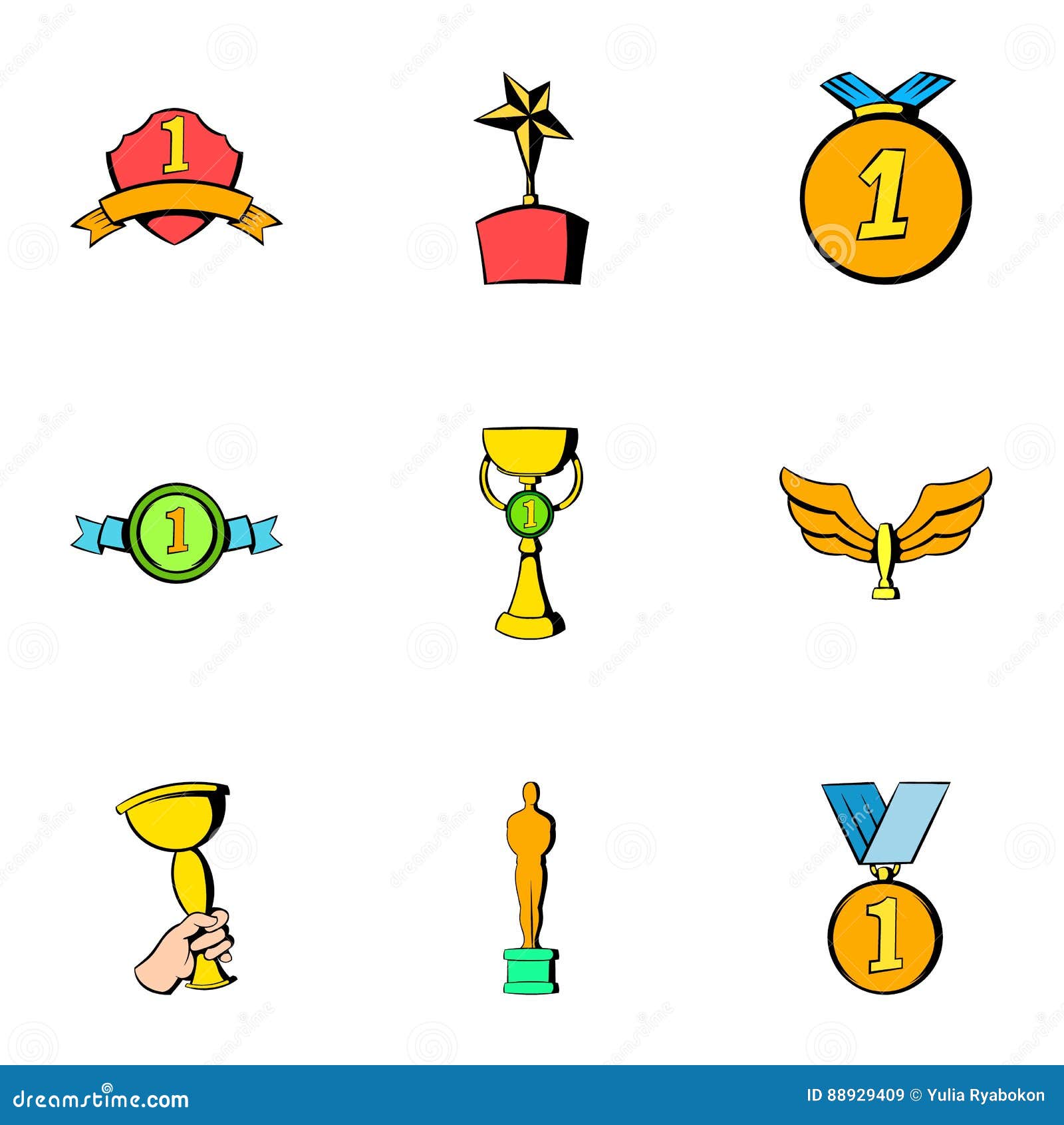 Achievement Icons Set, Cartoon Style Stock Vector - Illustration of ...