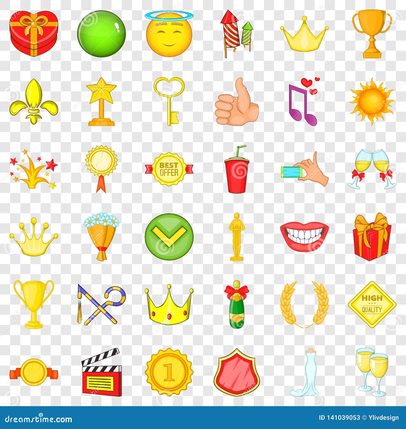 Achievement Icons Set, Cartoon Style Stock Vector - Illustration of ...