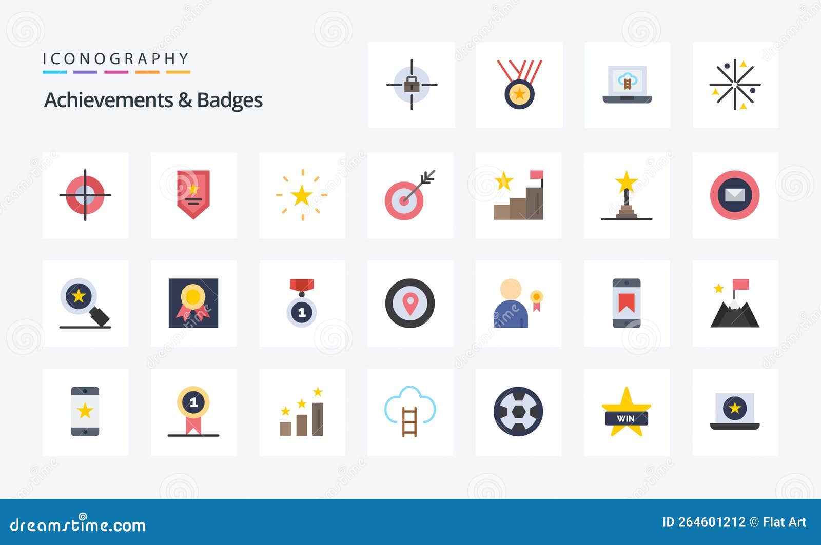 25 Achievements Badges Flat Color Icon Pack Stock Vector - Illustration ...