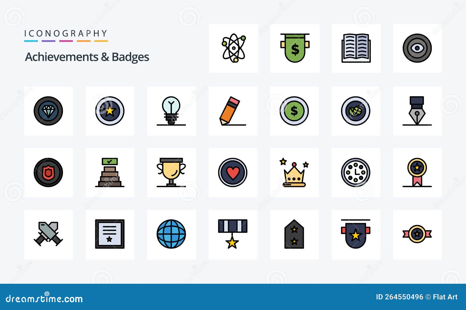 25 Achievements Badges Line Filled Style Icon Pack Stock Vector ...