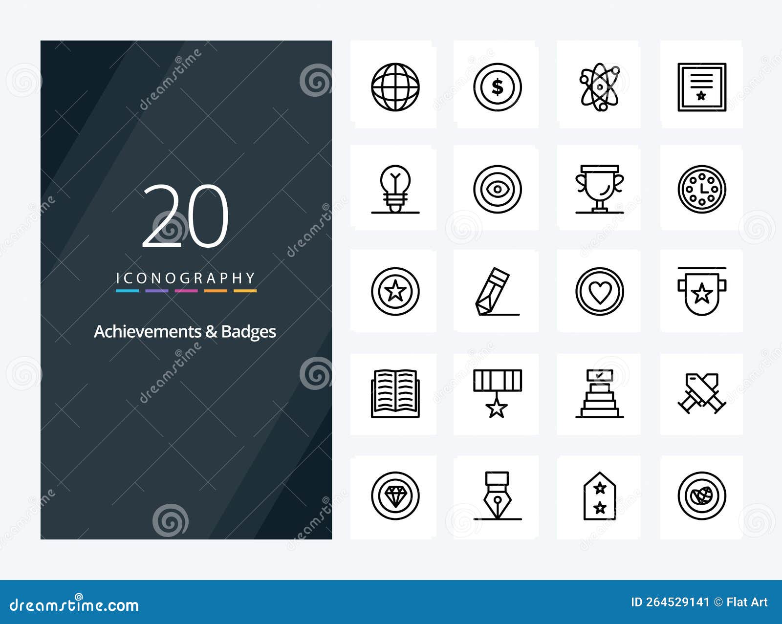 20 Achievements Badges Outline Icon for Presentation Stock Vector ...