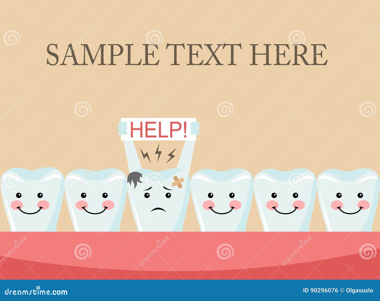 Aching Tooth among Healthy Teeth Stock Vector - Illustration of design ...