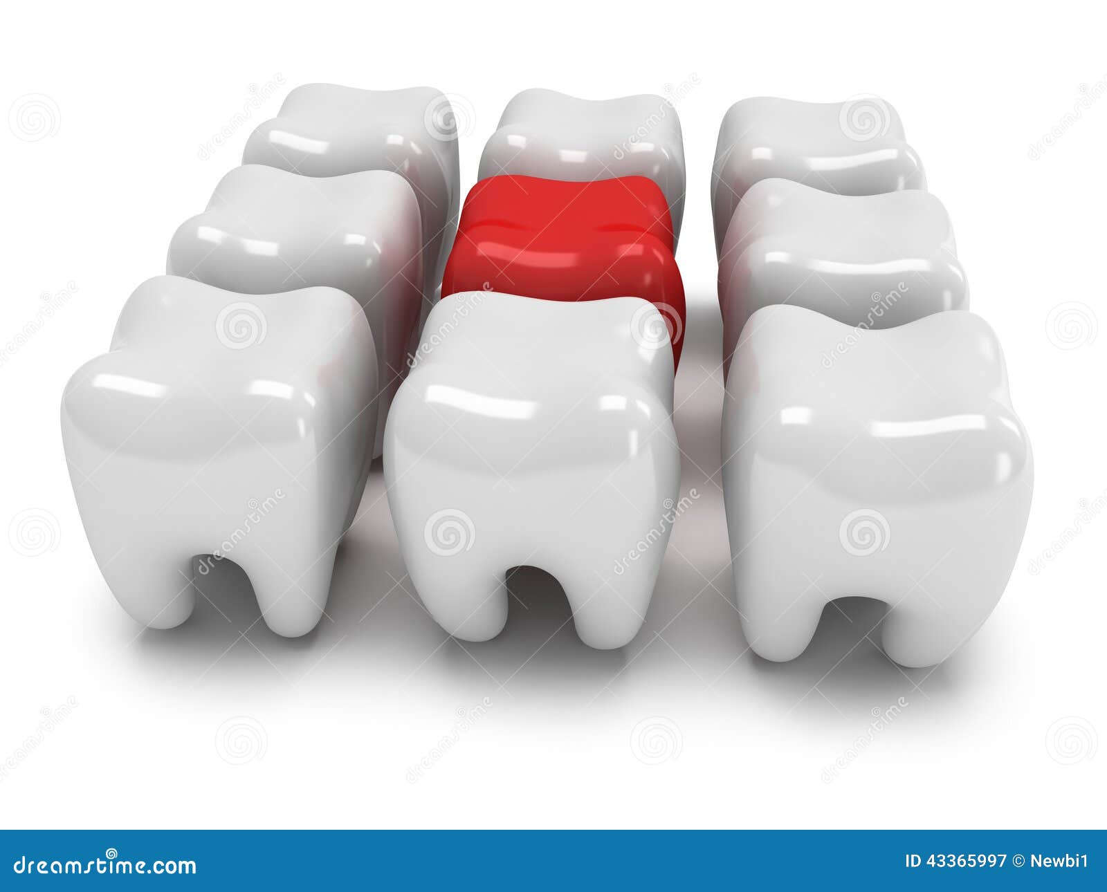 Aching Tooth in Row of Healthy Teeth Stock Illustration - Illustration ...
