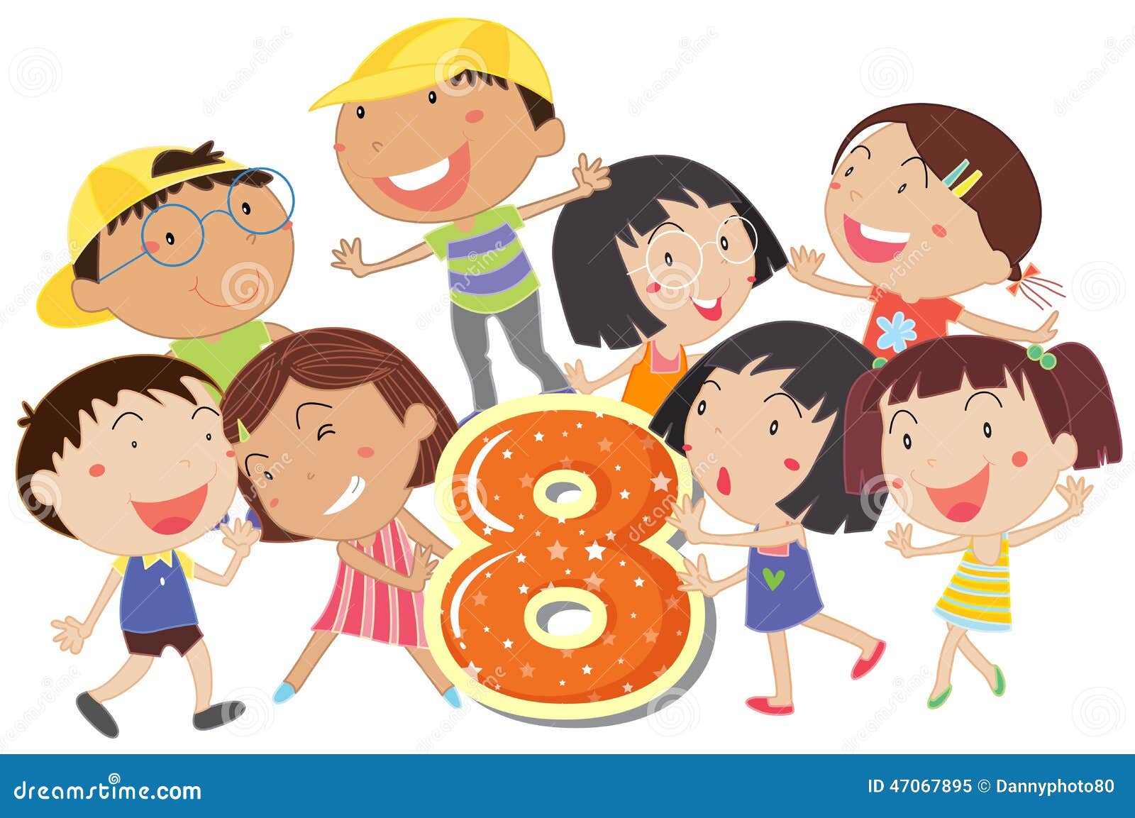 Acht spielerische Kinder vektor abbildung. Illustration von numerisch ...