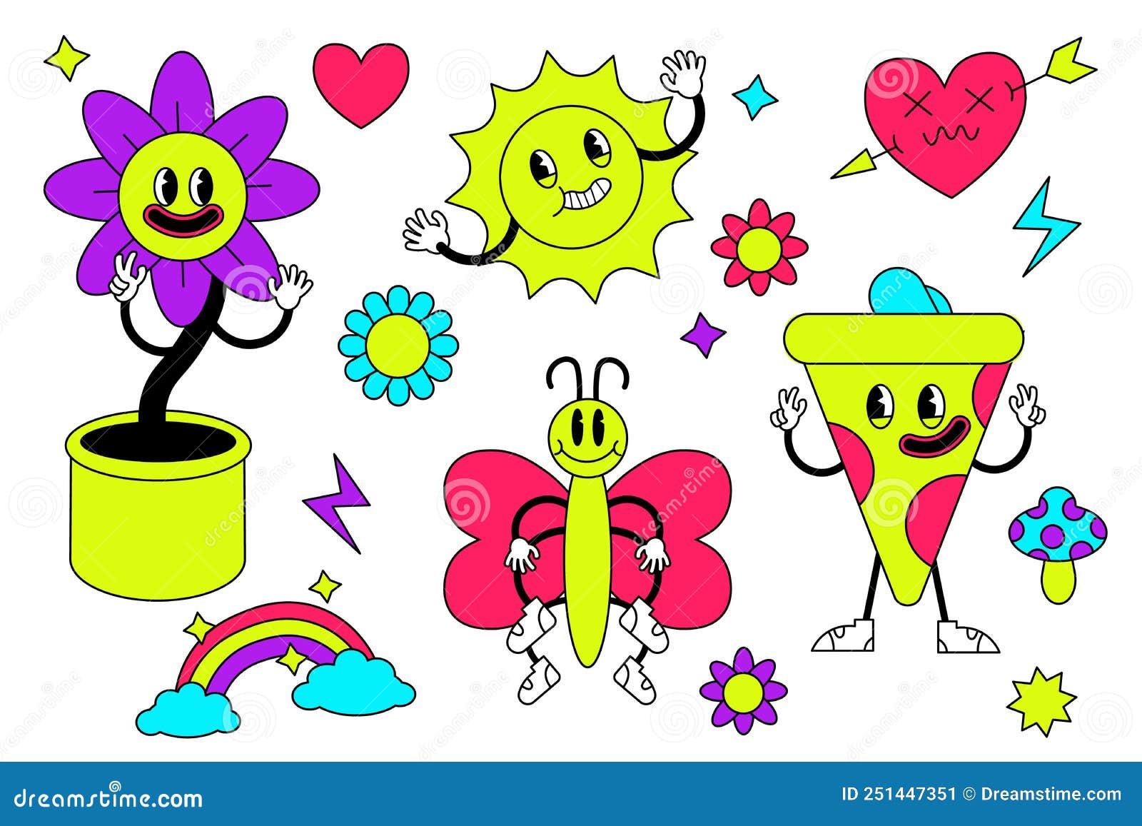 Acid Abstract Characters and Objects. in a Cartoon Style, a Set of ...