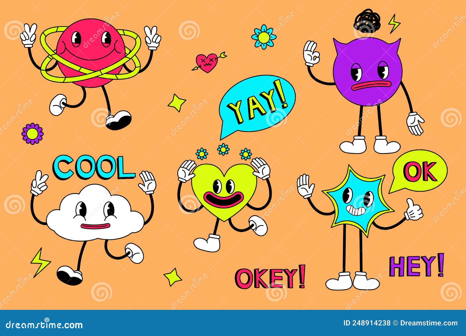 Acid Abstract Characters and Objects. in a Cartoon Style, a Set of ...