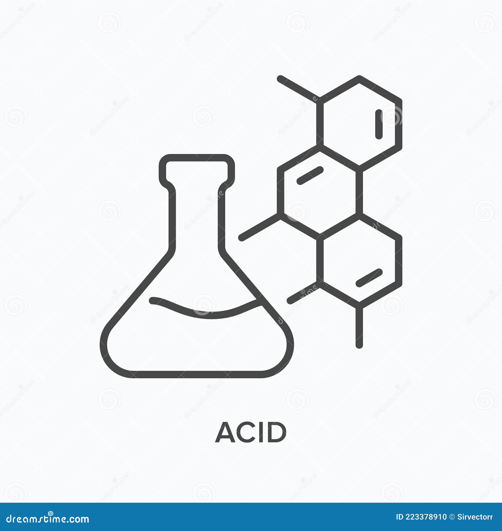 Acid Flat Line Icon. Vector Outline Illustration of Flask and Molecular ...