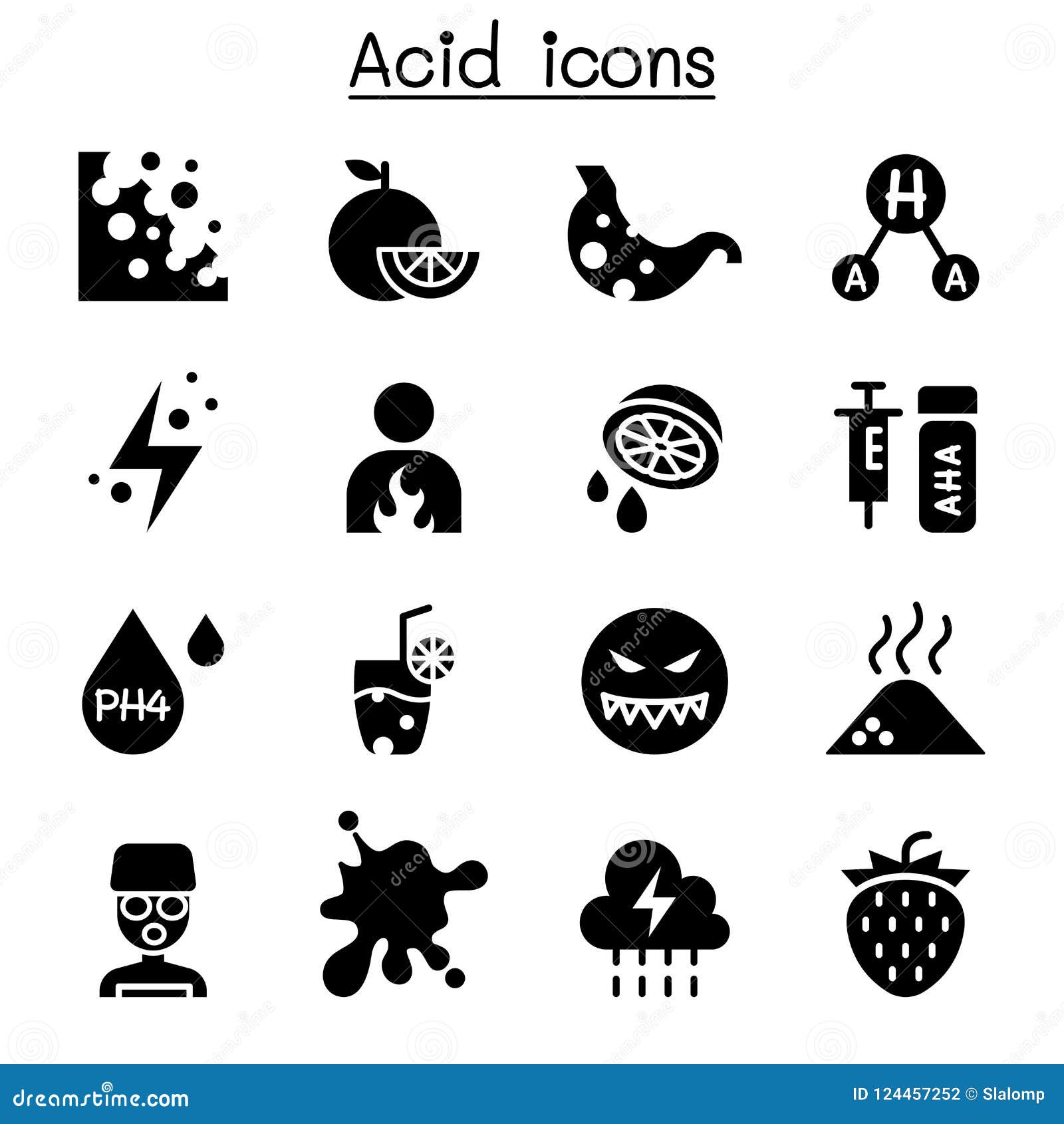 Acid icon set stock vector. Illustration of erode, pollution - 124457252