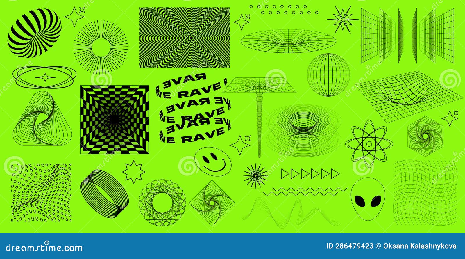 Rave Psychedelic Acid Set with Smile Stickers Stock Vector ...