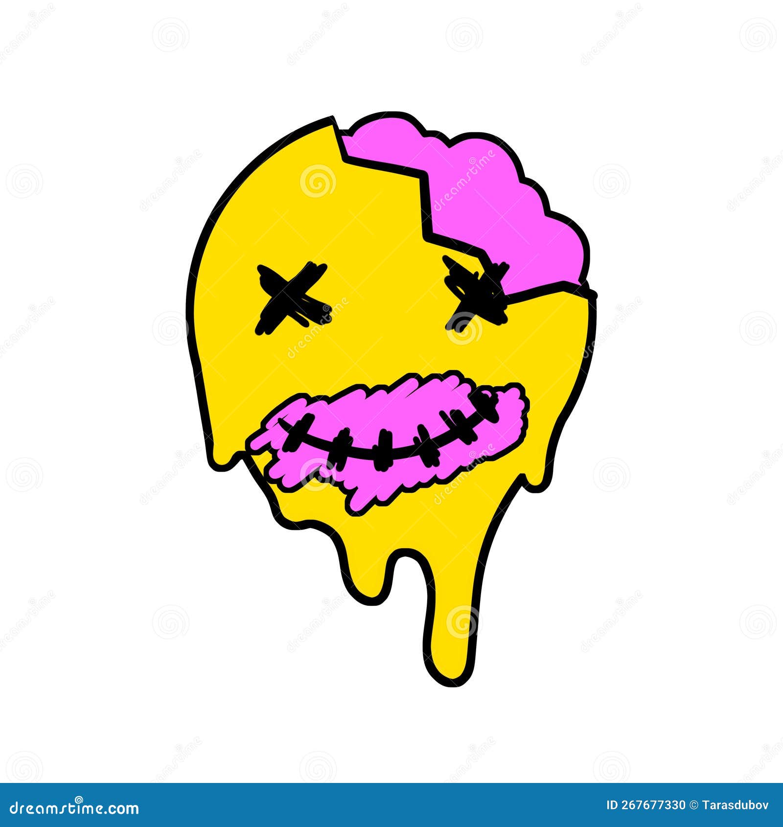 Acid Smile Face with Brain. Melted Rave and Techno Symbol of 90s Stock ...
