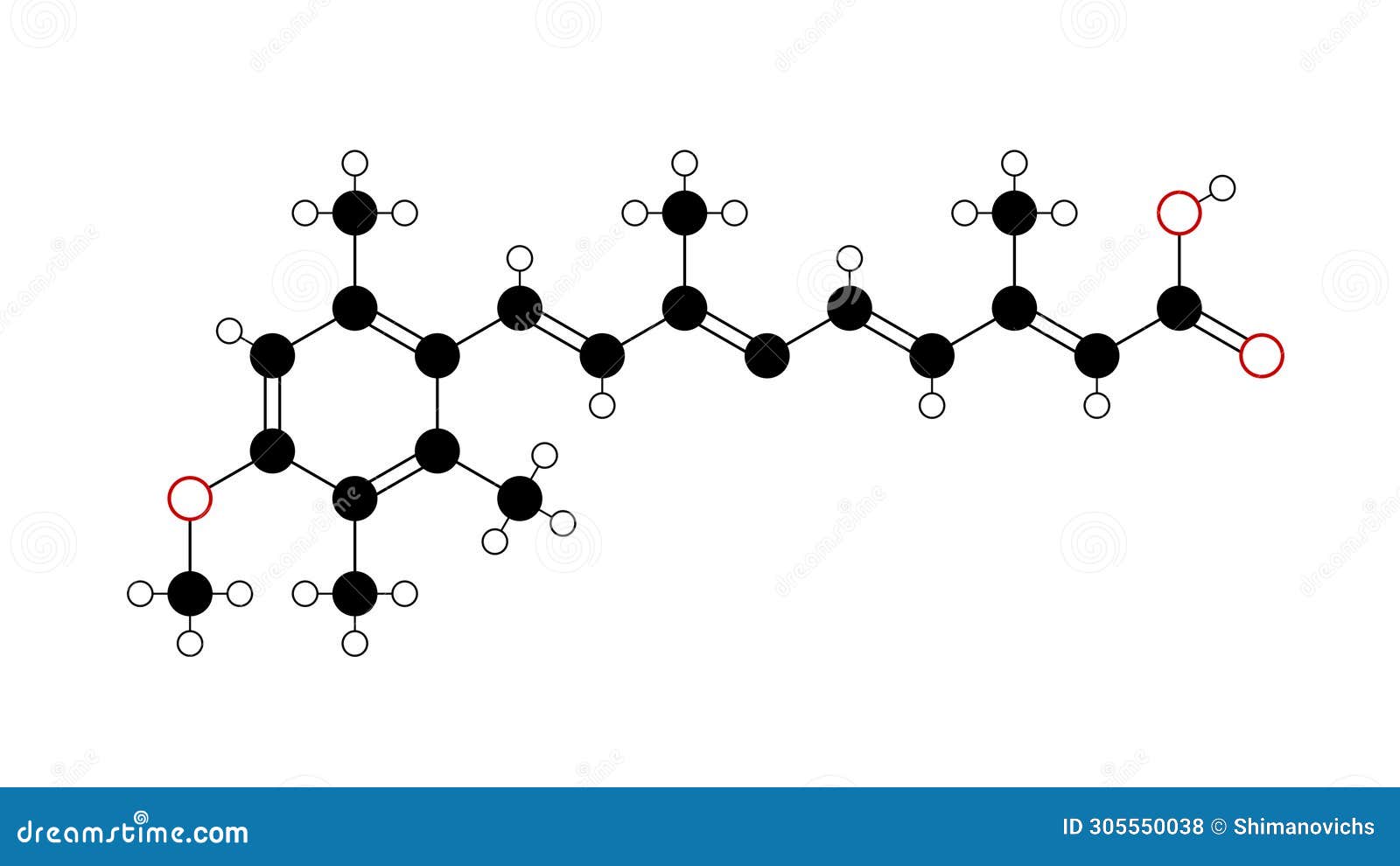 Acitretin Molecule, Structural Chemical Formula, Ball-and-stick Model ...