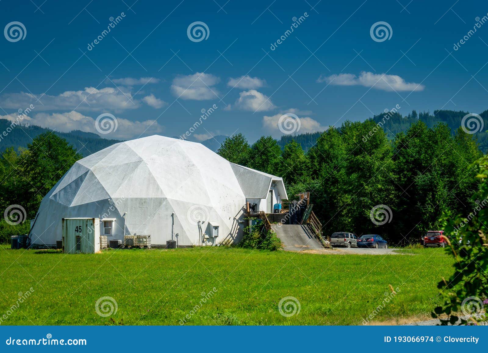 Geodesic Dome in Field with Mountains Behind Editorial Stock Image ...